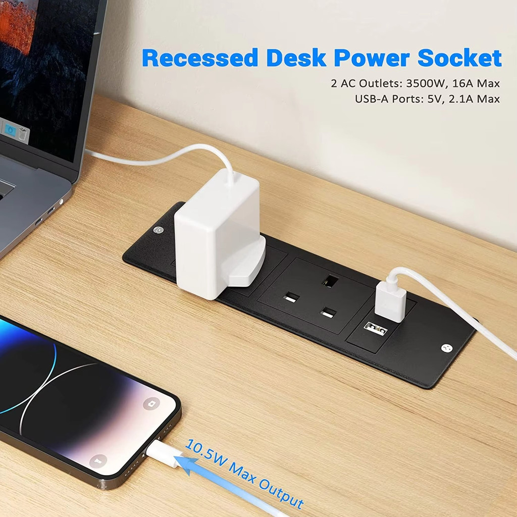 FUNAYA Desk Hidden Mountable Extension Sockets UK MK Plug USB Type-c PD ...