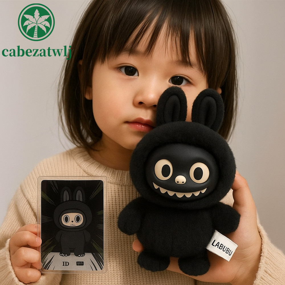 CABEZATWLJ Labubu Plush Figure, Black Vinyl Face Labubu Plush Doll ...