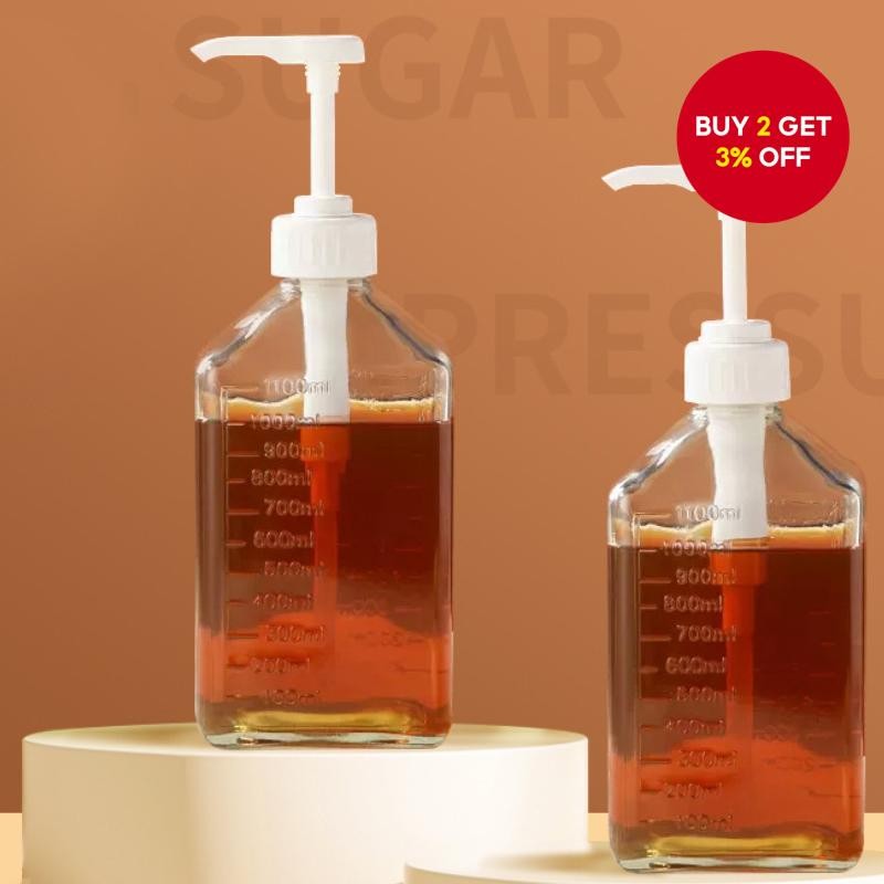 1600ml Sugar Press Bottle 10cc Pump Plastic Syrup Dispenser with Scale Liquid Container Squeeze ...