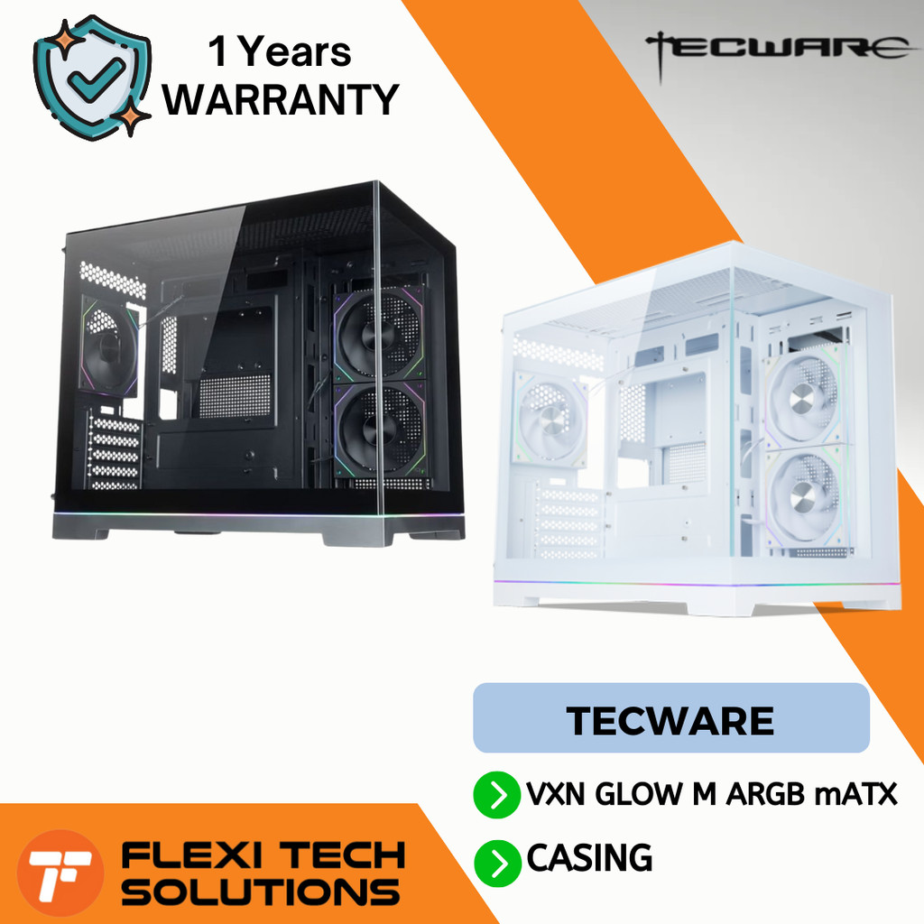 Flexi tech Tecware VXN GLOW M ARGB mATX Casing black / white - w/3x ...