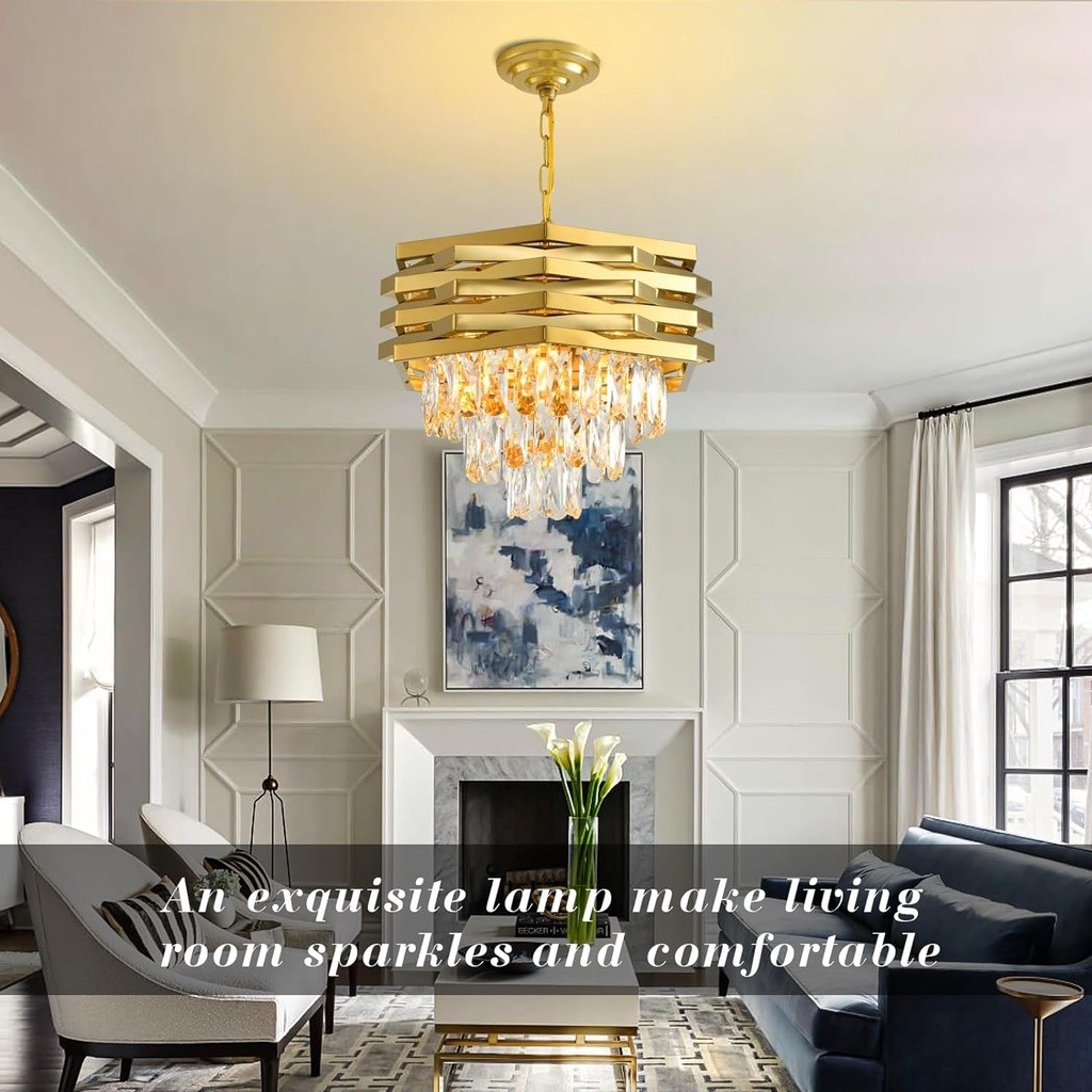 TLM Gold Chandelier Moden Lampu Siling LED Kristal Chandelier Ceiling ...