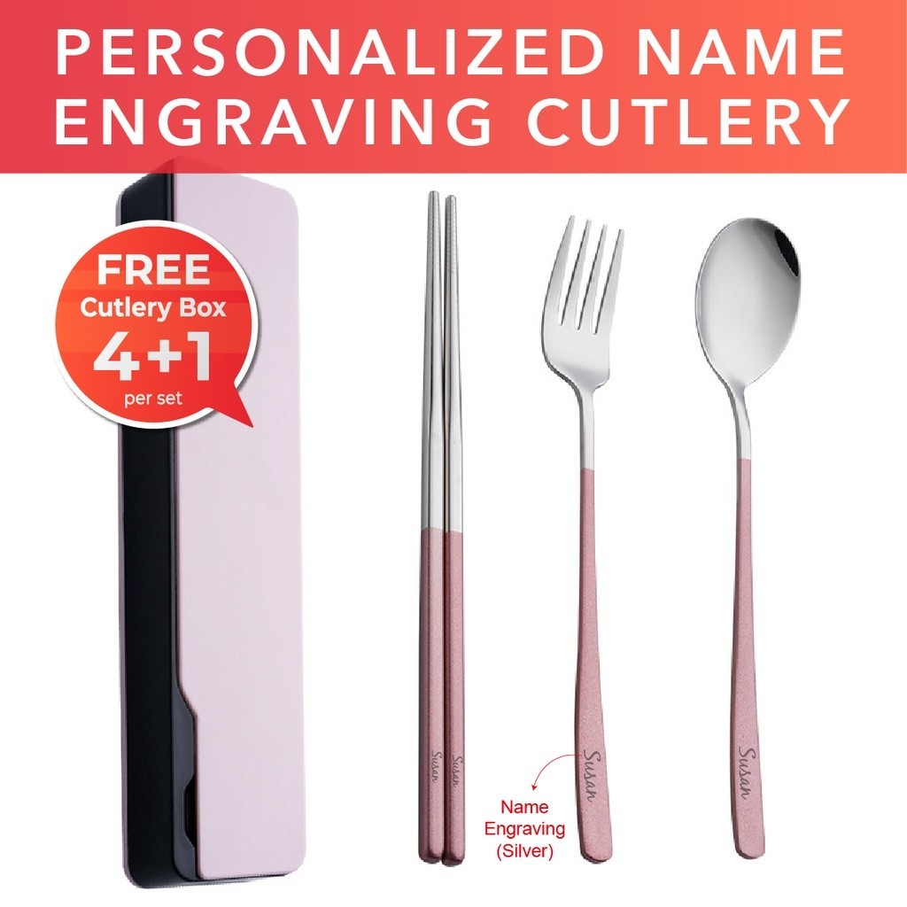 Personalised Cutlery Set Stainless Steel Name Engraving / Portable ...