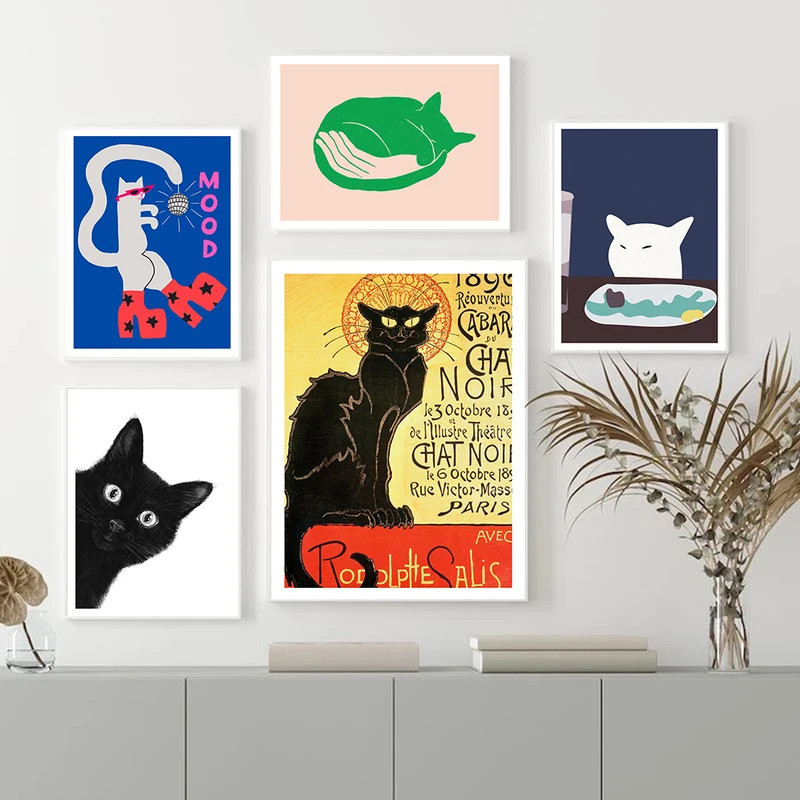 Poster kucing hitam dan cetak Poster moden kanvas Cuadros gambar ...