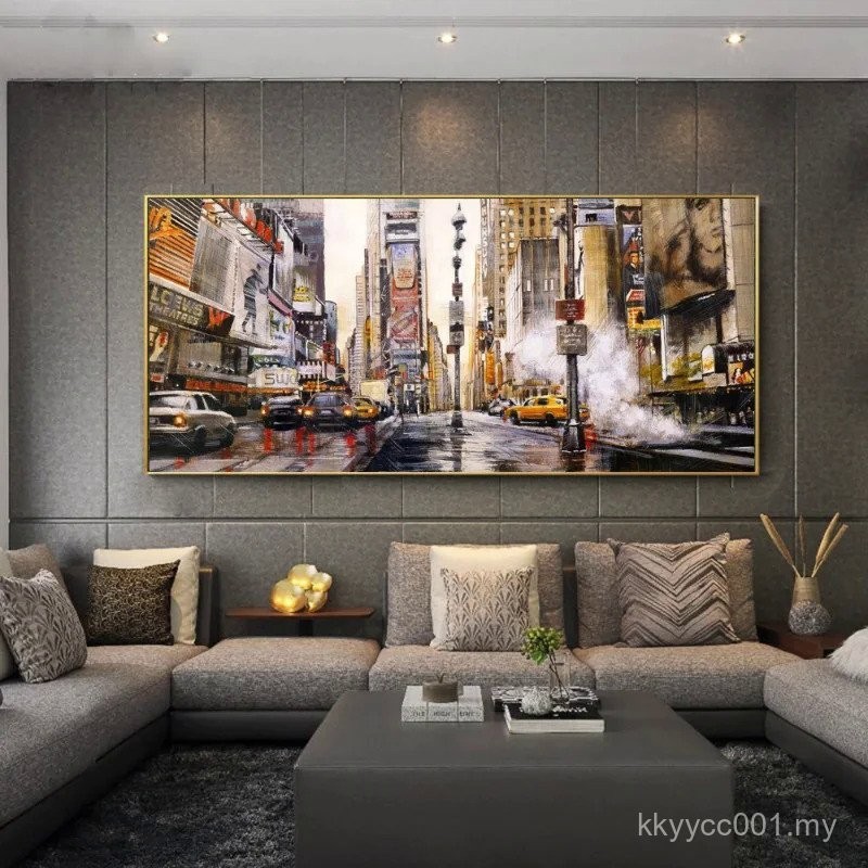 Abstrak landskap kanvas seni Poster dan cetak New York Street bangunan ...