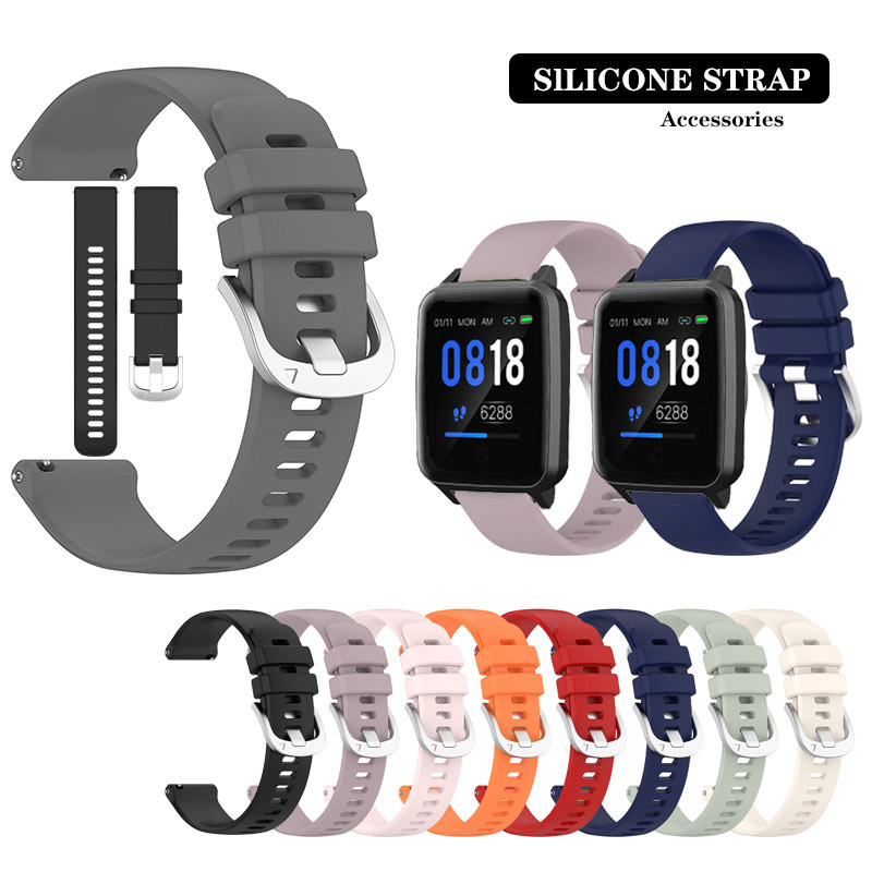 Silver Buckle Silicone Strap 20mm Band For AXTRO Fit 3 / Actxa tempo 4c For Haylou LS02 / RS4 ...