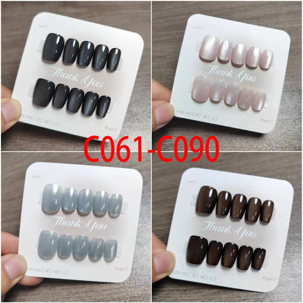 10 PCS/set Fake Nails Handmade Solid Color Cat Eye Fake Nails Fake ...