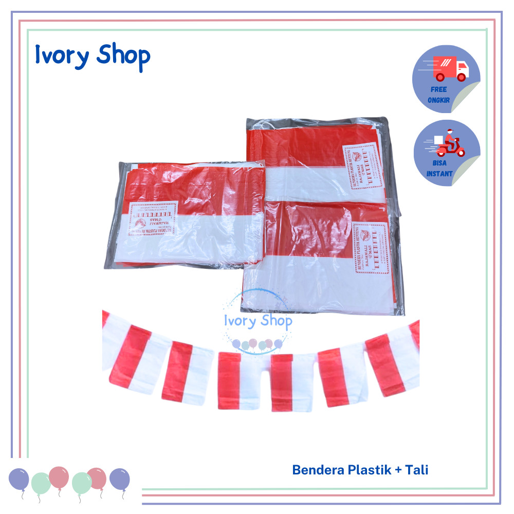 PUTIH MERAH Red And White Plastic Flag 4 Meters Rope Pennant RI ...