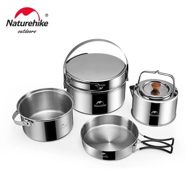Naturehike Stainless Steel Cookware Set 3-in-1 Nesting Storage ...