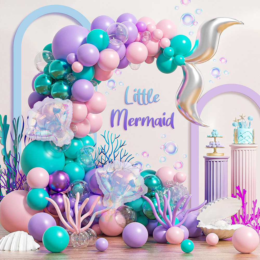 105pcs Mermaid Tail Balloon Garland Transparent Seashell Foil Balloon ...