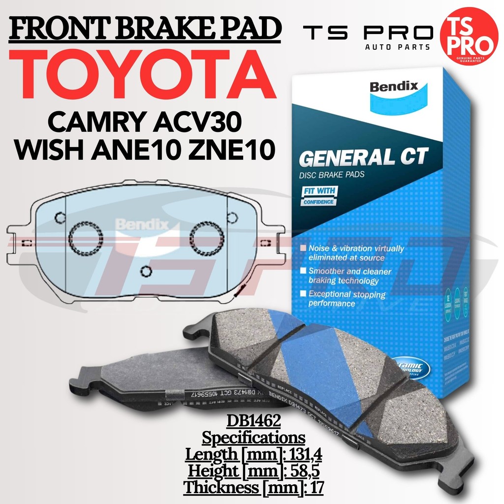 Toyota Camry ACV30 Wish ANE10 ZNE10 Bendix Front Disk Brake Pad Disc Brek DB1462 SGCT | Shopee ...