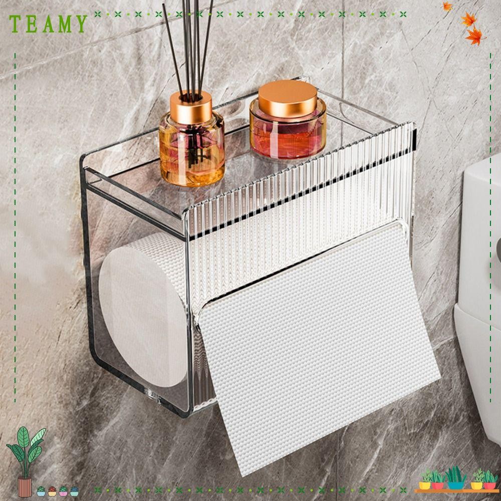TEAMY Push Paper Roll Holder, Waterproof Toilet Paper Box Toilet Tissue ...