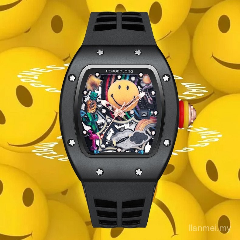 2024Joint Name Tonneau Watch Smiley Face Cool Sports Domestic Watch ...