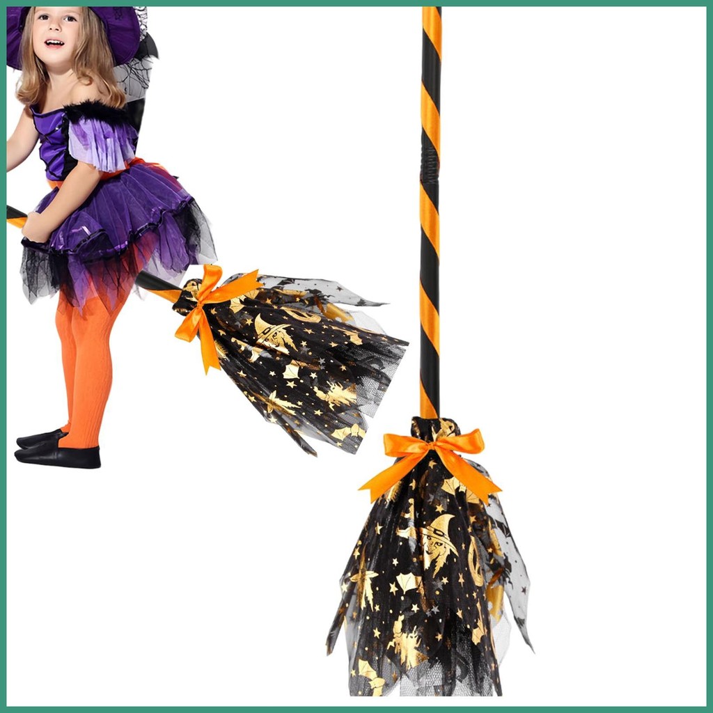 Broom Halloween Witch Costume Prop Halloween Mesh Broom Detachable ...