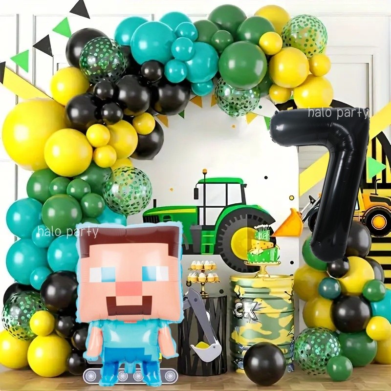 Minecraft Theme Balloon Garland Arch Kit Black Number Foil Balloons ...