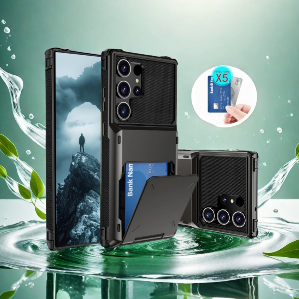 Wallet 5-Card Slot Credit Case for Samsung S24 Ultra S23 Plus S22 S22+ S21 S20 FE S10 S9 Note 20 ...