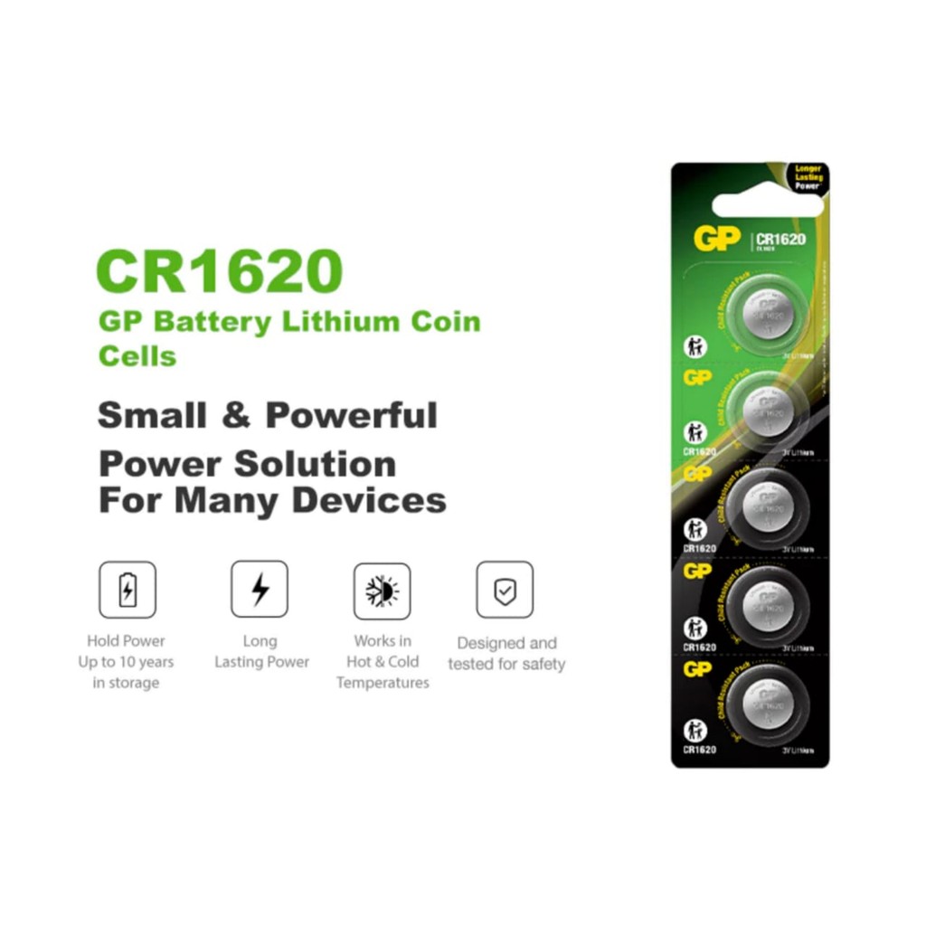 GP Lithium Coin Cells Battery CR1620 [ Card of 5s ] | Shopee Malaysia