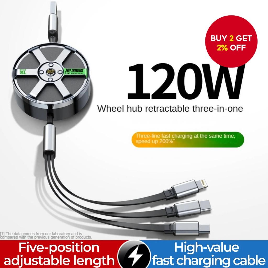 Professional 3-in-1 Retractable Data Cable - 120W Fast Charging ...