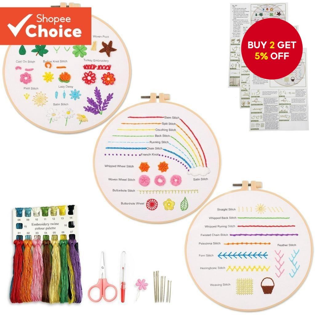 Embroidery Beginners Stitch Practice kit, 3 Embroidery Starter Kits ...