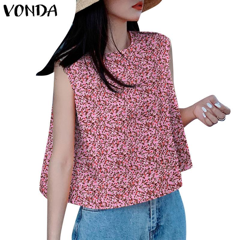 VONDA Women Korean Summer Sleeveless Loose Daily Fashion Floral Tanks ...