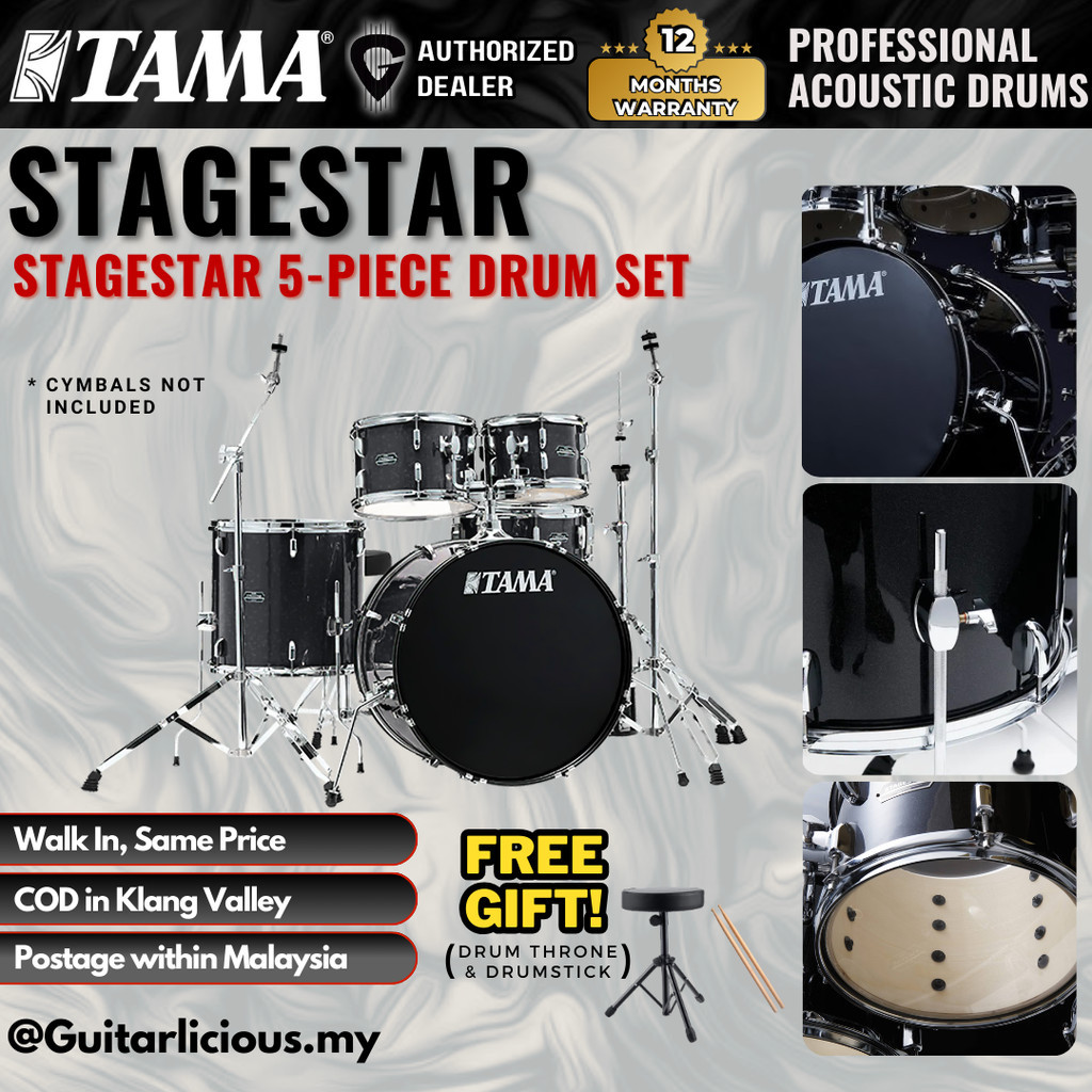 Tama Stagestar 5-piece Drum Set with Drumsticks and Throne - Black ...