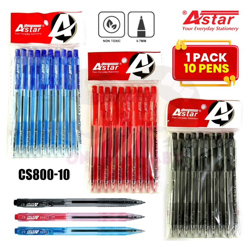 (10Pcs) AstarBall Point Pen Bundle Pack 0.7mm BLUE, BLACK, RED CS800 ...