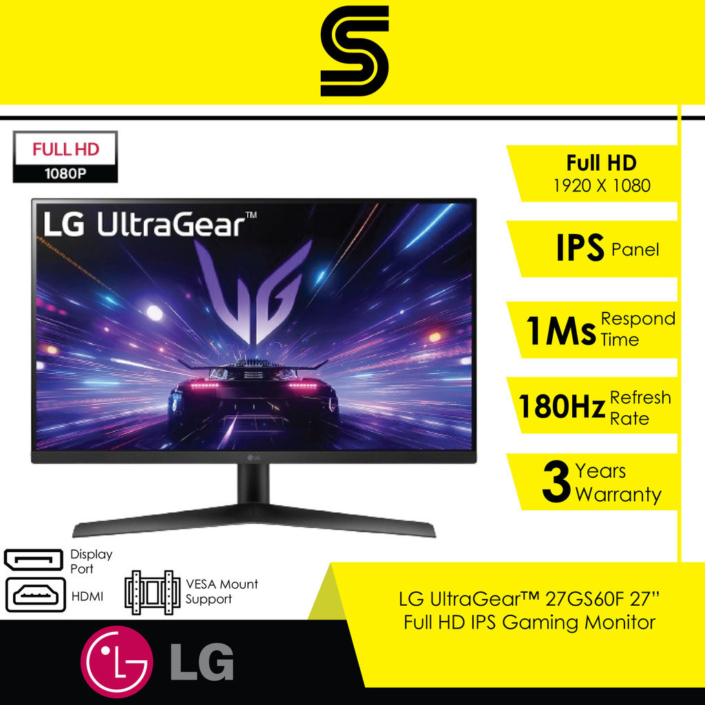 LG 27GS60F 27” UltraGear Full HD IPS gaming monitor - 180Hz, IPS 1ms ...