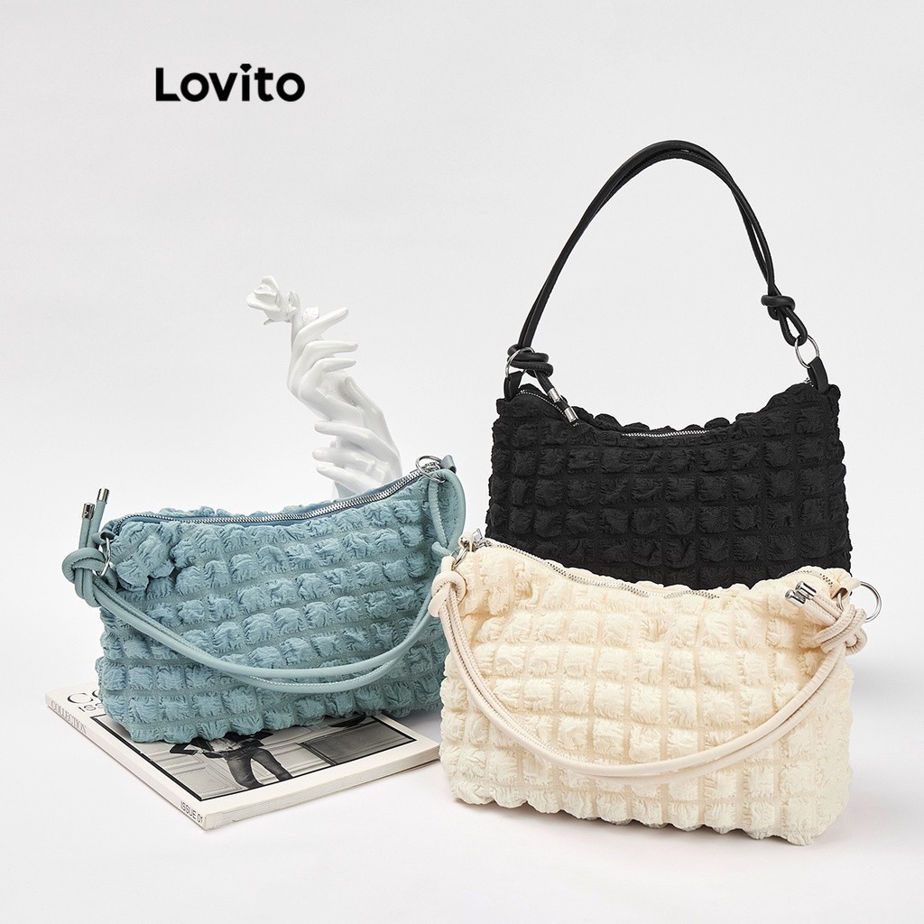 Lovito Casual Plain Basic Bag for Women L66AD045 (Off White/Blue/Black ...