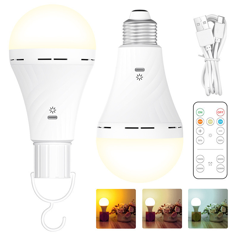 RECHARGEABLE LIGHT BULB, BATTERY OPERATED CHARGEABLE BULB, TRI-COLOR ...