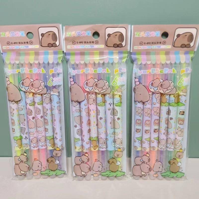 6-color Capybara Characters Cartoon Double headed fluorescent pen oily ...