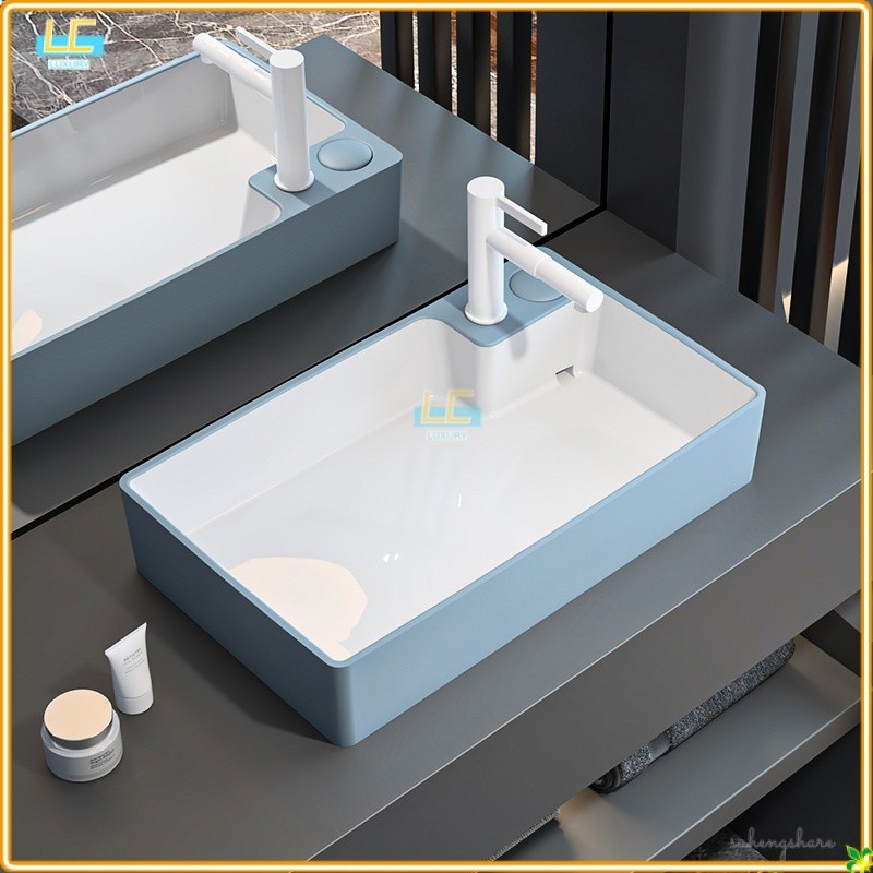 Nordic home color bathroom countertop basin, side drain, ceramic hidden ...