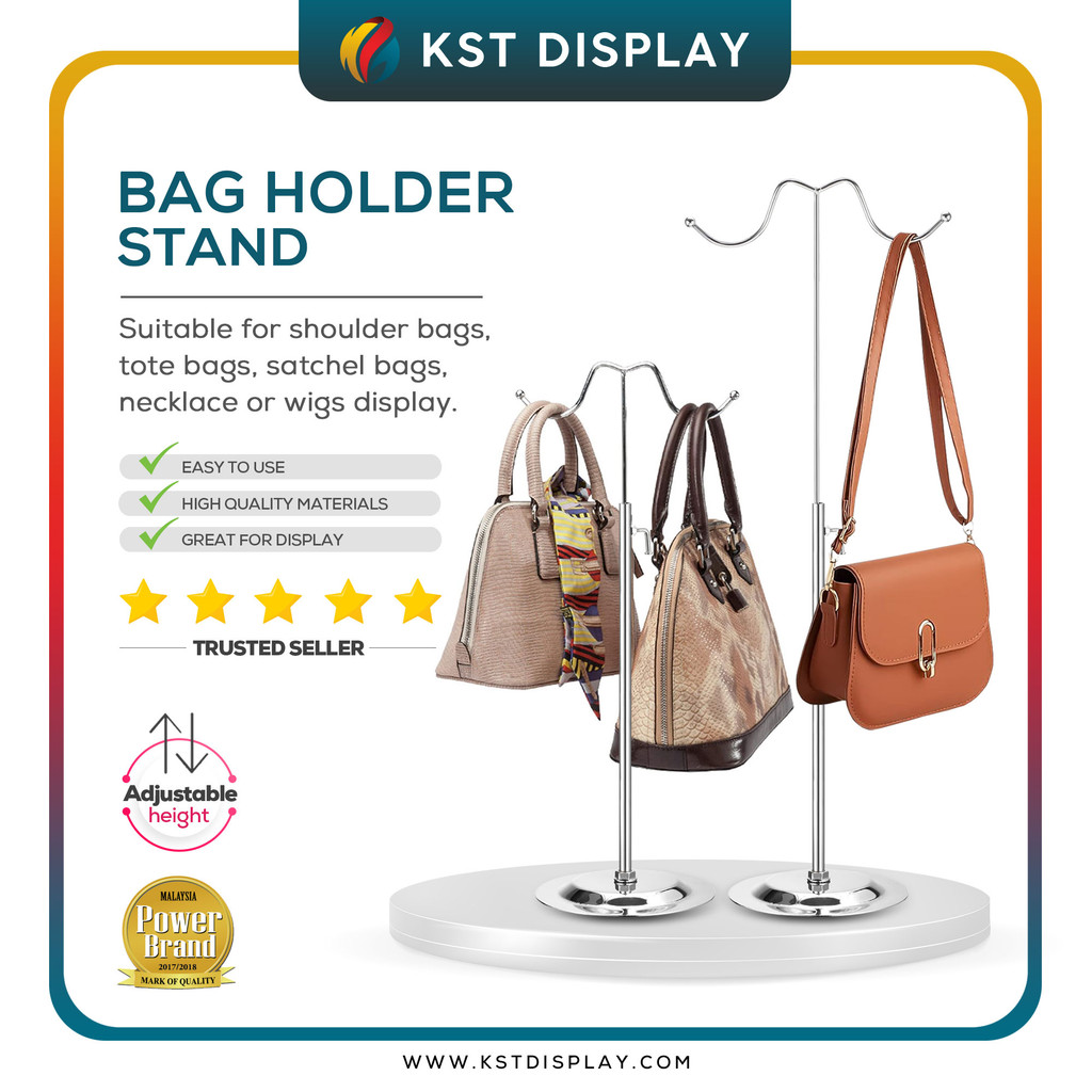 (HIQH QUALITY) Bag Holder Stand/ Adjustable Display Stand With 2Hook ...