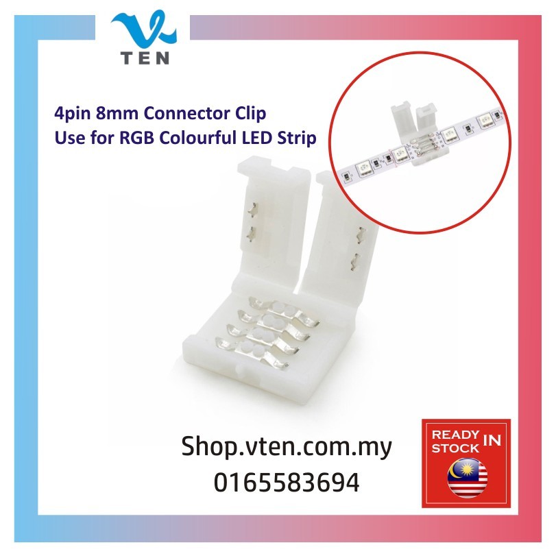 LED 5050 Connector Kit Solderless Clip-on 4 Pin 8mm 5050 RGB strip LED ...