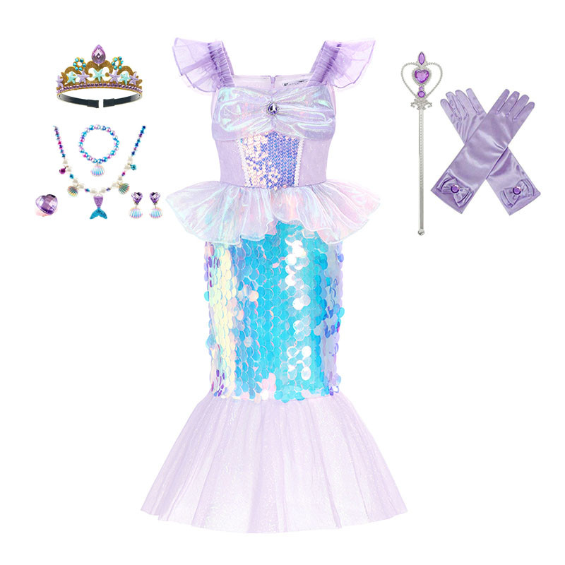 Ariel Costume Sequinned Fish Tail Children Birthday Party Cosplay ...