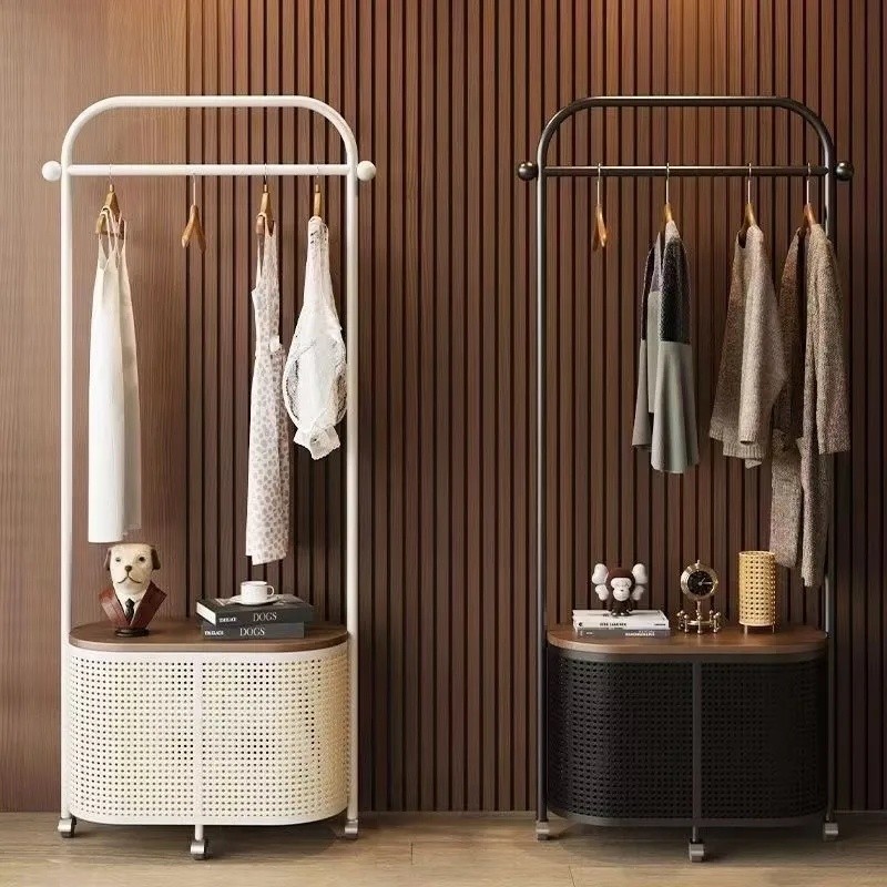 Coat Rack Floor Bedroom Mid-Ancient Light Luxury Movable Rattan Woven ...