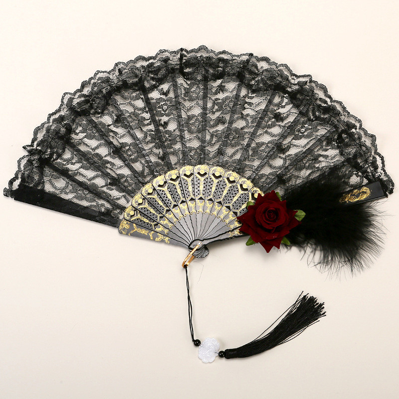 Lolita Gothic Fan Victorian Female Lace Hand Fan Vintage Black White ...