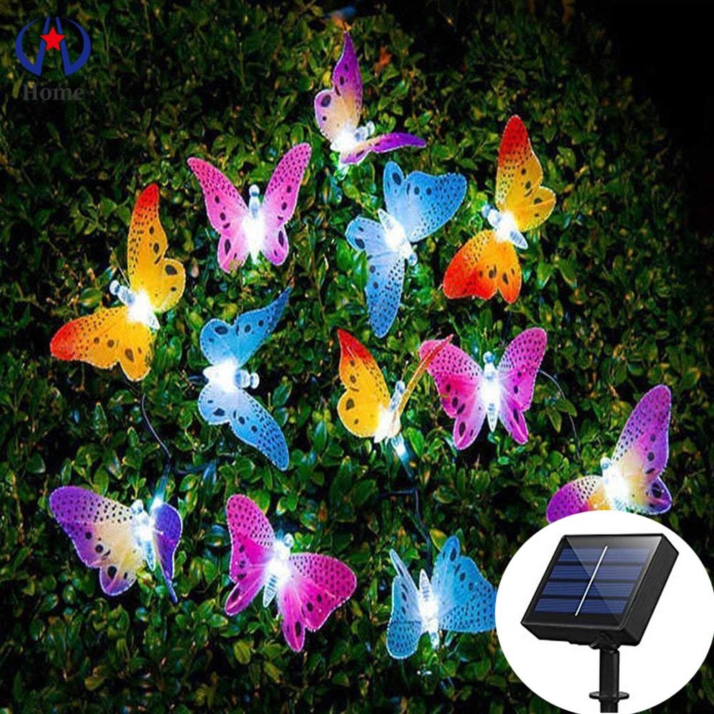 New 12 Led Solar Powered Butterfly Fiber Optic Fairy String Waterproof ...
