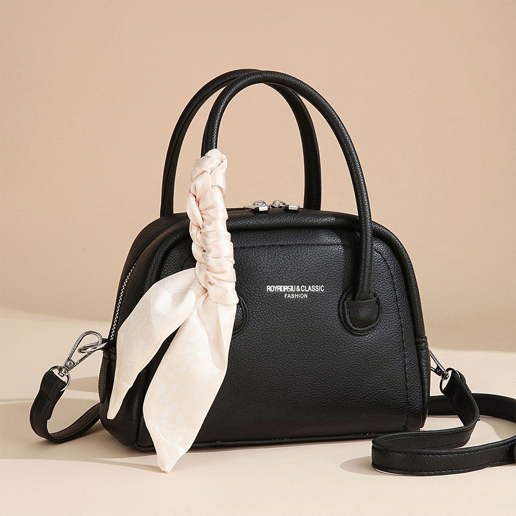 SKM Women's Mini Leather Duffle Bag Top Handle Sling Bag With Ribbon ...