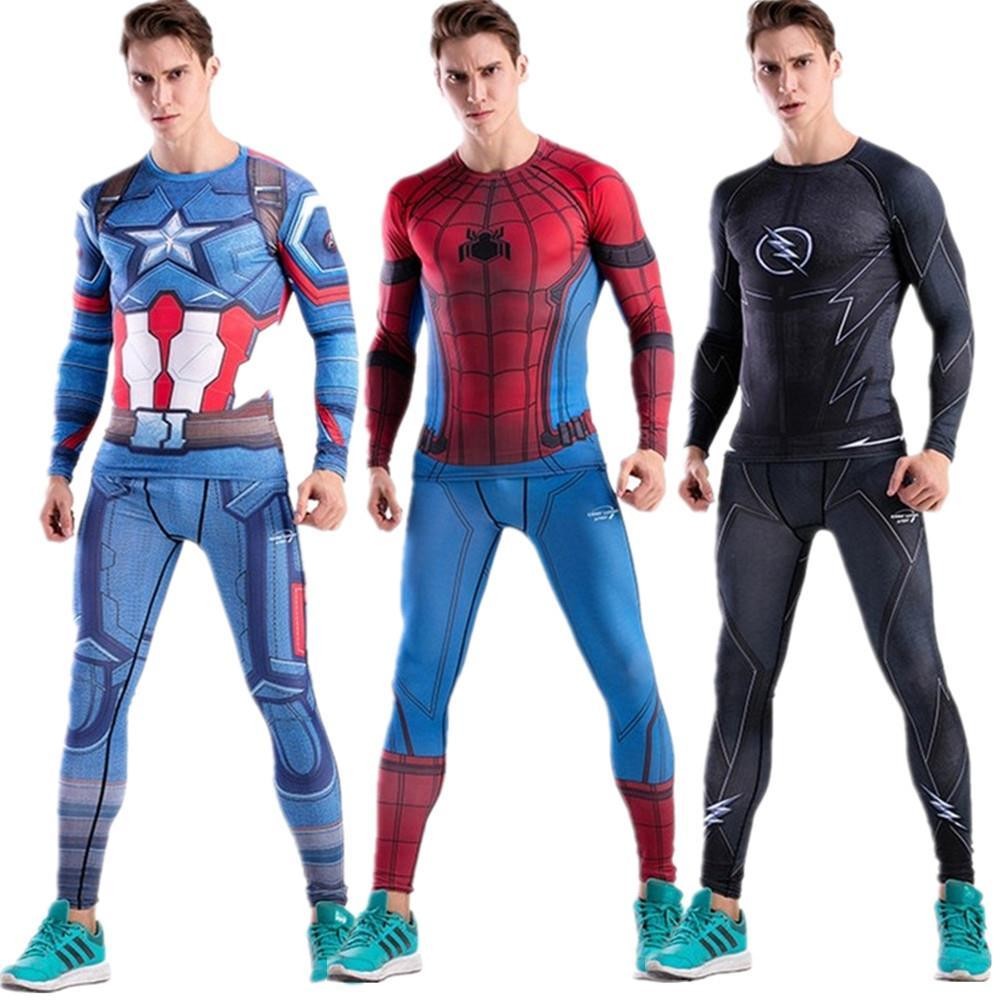Spider-Man Captain America Superman Sports Fitness Tights Men Elastic ...