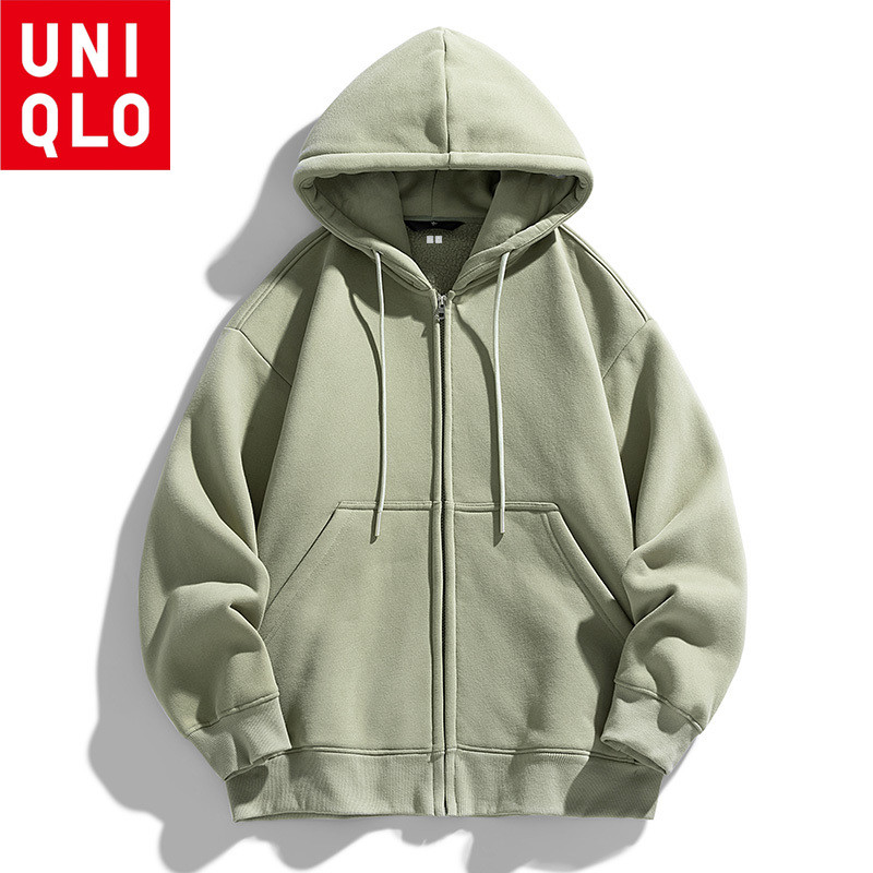 Uniqlo American Solid Color Loose Hoodie, Oversized Men's Casual Zipper ...