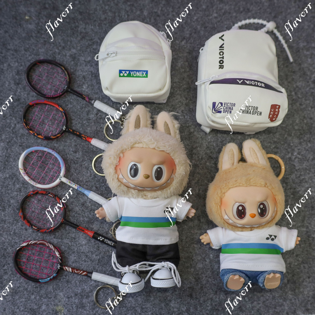 17cm Labubu V1&V2V3 Badminton Sports Set Badminton Paddle Keychain ...