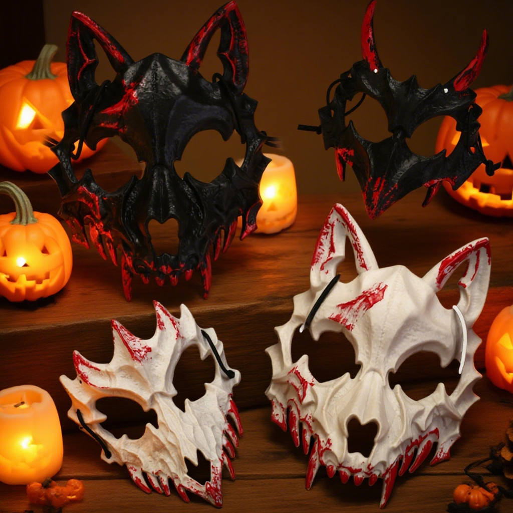 Scary Halloween 3D Half Face Mask Bloody Bone Mask Cosplay Long Teeth ...