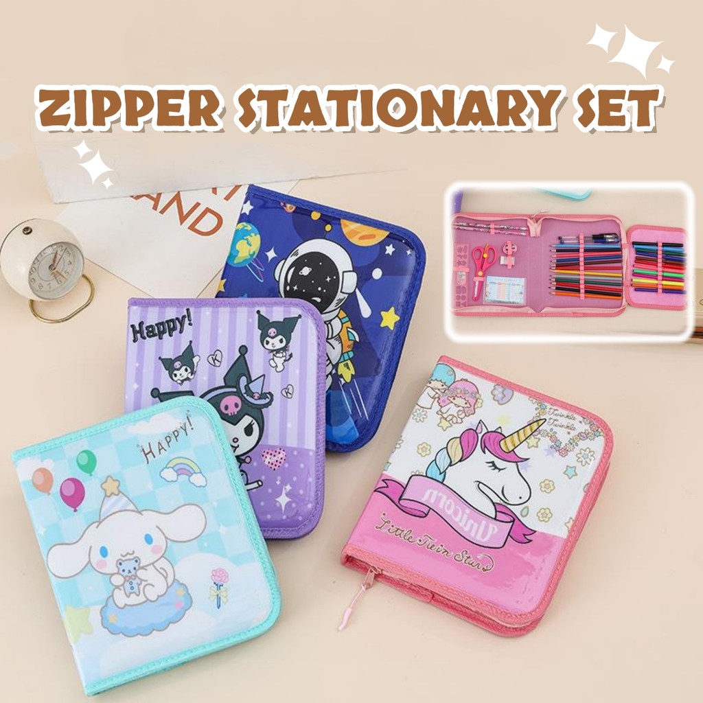 Kid Zipper Stationary Color Pencil Set Children Coloring Book Gift Set ...