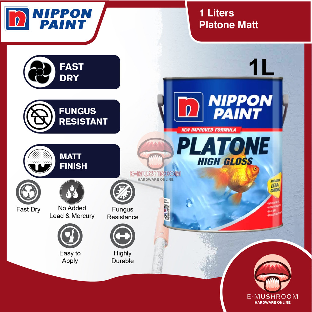 1L Nippon Paint Platone Matt Finish Wood & Metal Paint Cat Tak Kilat ...