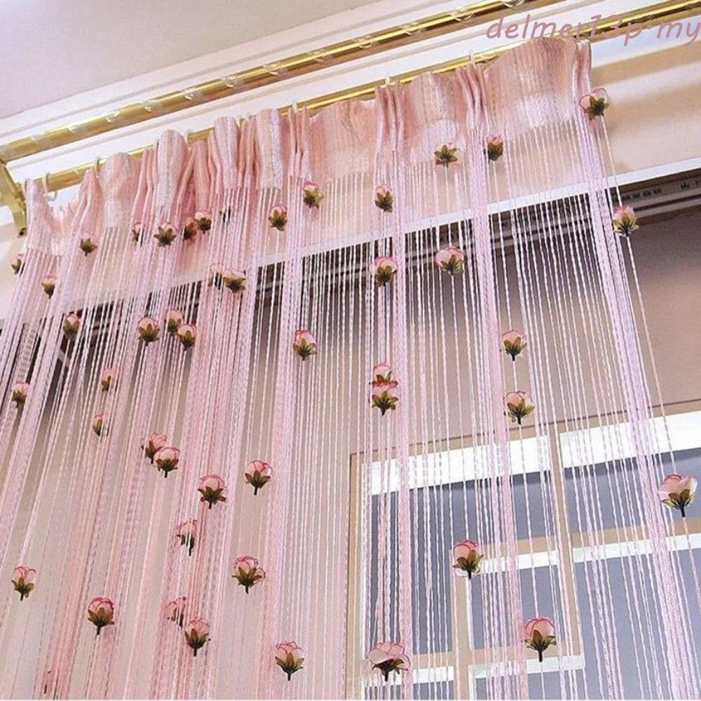 DELMER Rose Flower String Curtain, Solid Color Shiny Door Curtain ...