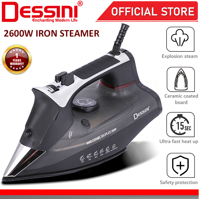 DESSINI ITALY 2600W Electric Ceramic Soleplate Garment Steam Iron ...
