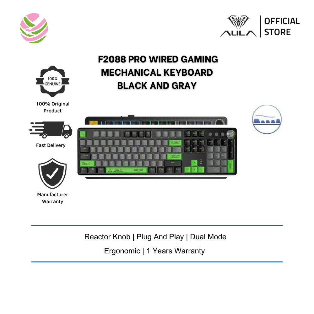 AULA F2088 Pro Wired Mechanical Keyboard Type-C Cable Black And Gray ...