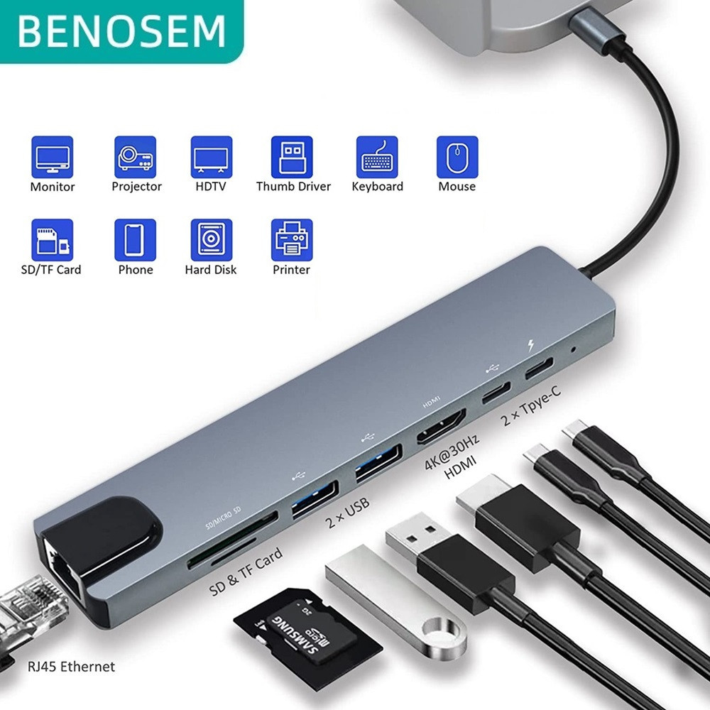 BENOSEM 8 in 1 Laptop Dock USB C HUB Type C to HDMI USB 3.0 PD Adapter ...