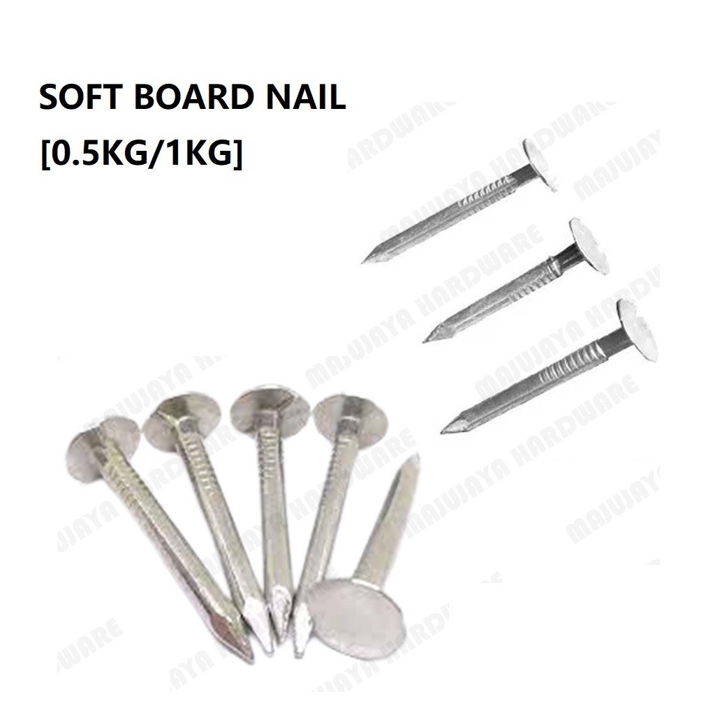 [0.5kg/1kg] Soft Board Nail / Paku Kepala Besar / Paku Kepala Rata ...