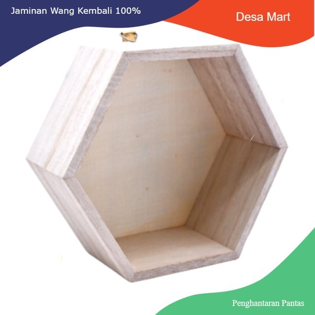 Hexagon Wood Wall Decoration Frame | kotak kayu hexagon (11cm-x-11cm-x ...