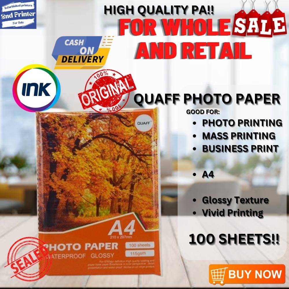 QUAFF 115gsm A4 Size Glossy Photo paper no back print 100 sheets/pack ...